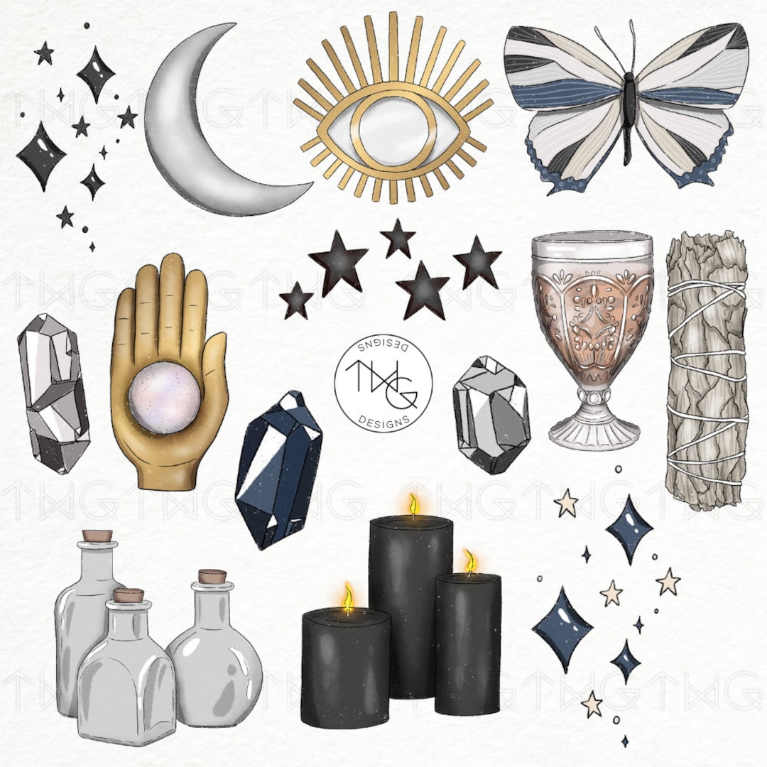 Mystical Magic Illustrated Clip Art Watercolor Clipart Icons Stars ...