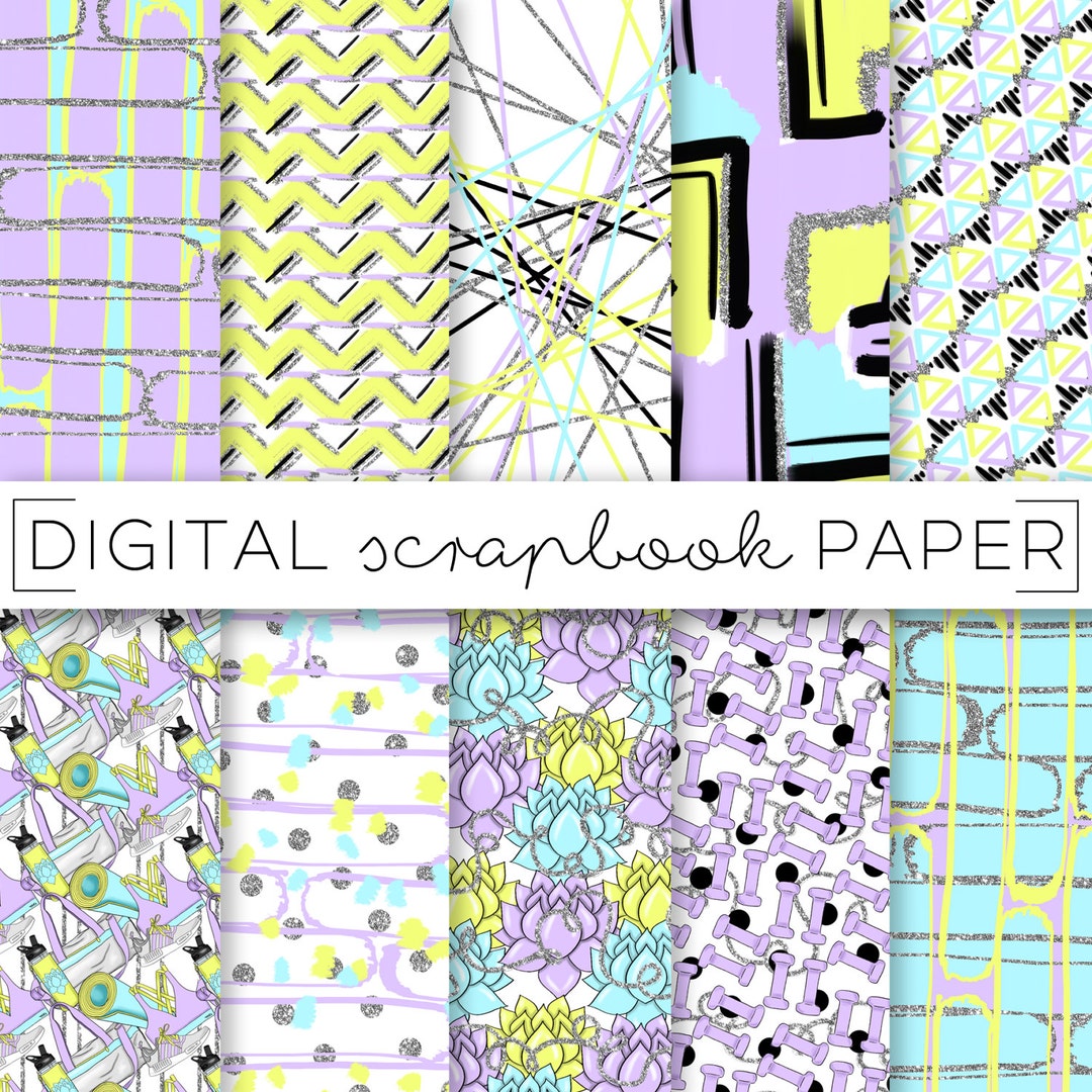 Neon Watercolor Digital Scrapbook Paper: Silver Glitter Abstract ...