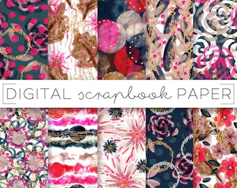 Pink Neutral Gold Abstract Painterly Print Digital Scrapbook | Etsy