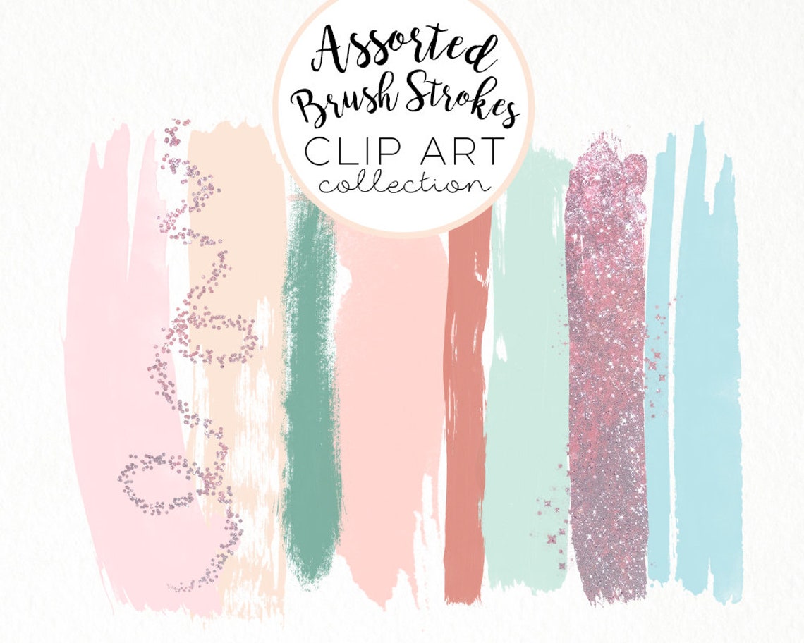 Paint Brush Strokes Clip Art Clipart Pink Blue Mint Acrylic | Etsy