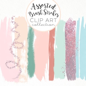Paint Brush Strokes Clip Art Clipart Pink Blue Mint Acrylic Glitter ...