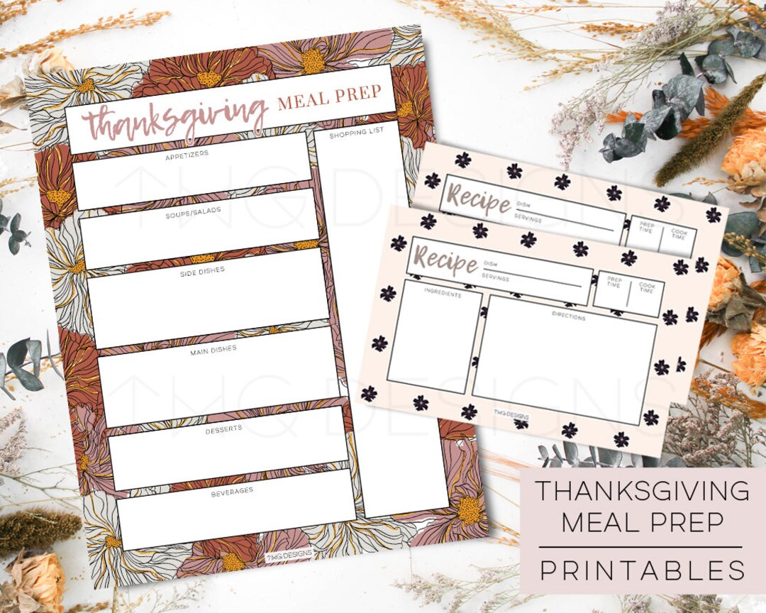 Thanksgiving Meal Prep Planner Printables Bundle Fall Autumn Recipe ...