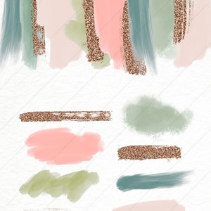 Watercolor Paint Stroke Clip Art / Clipart Green Pink Gold Glitter Hi ...