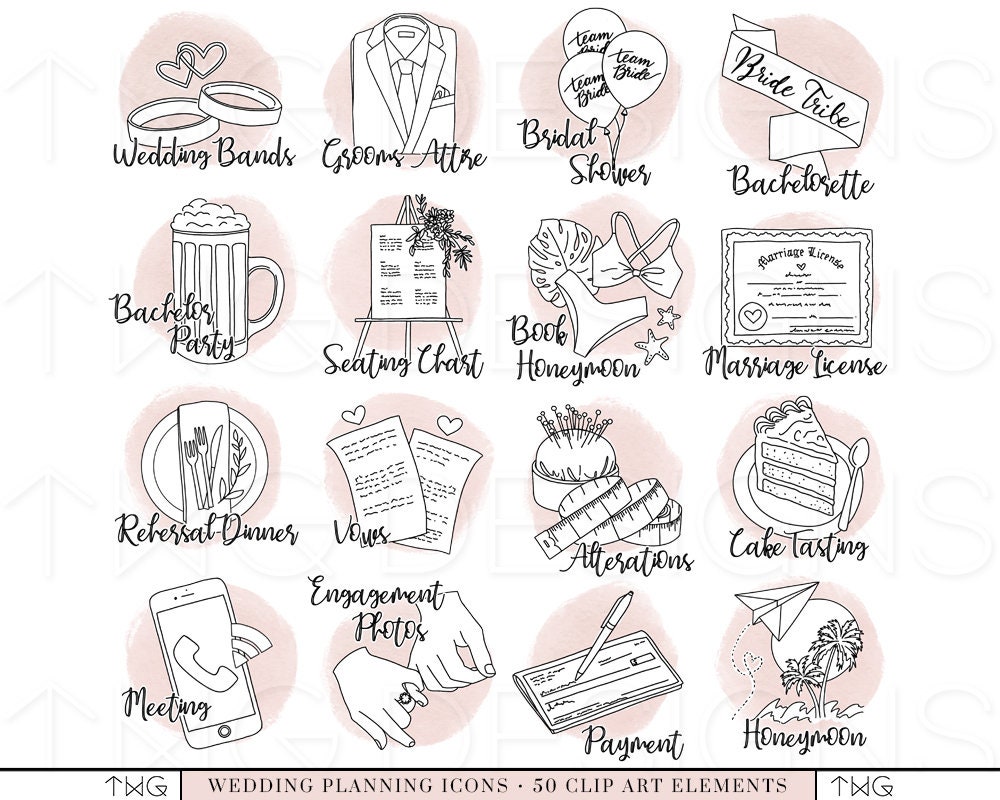 WEDDING Planner Icons Clip Art Clipart Watercolor Hand Drawn - Etsy UK