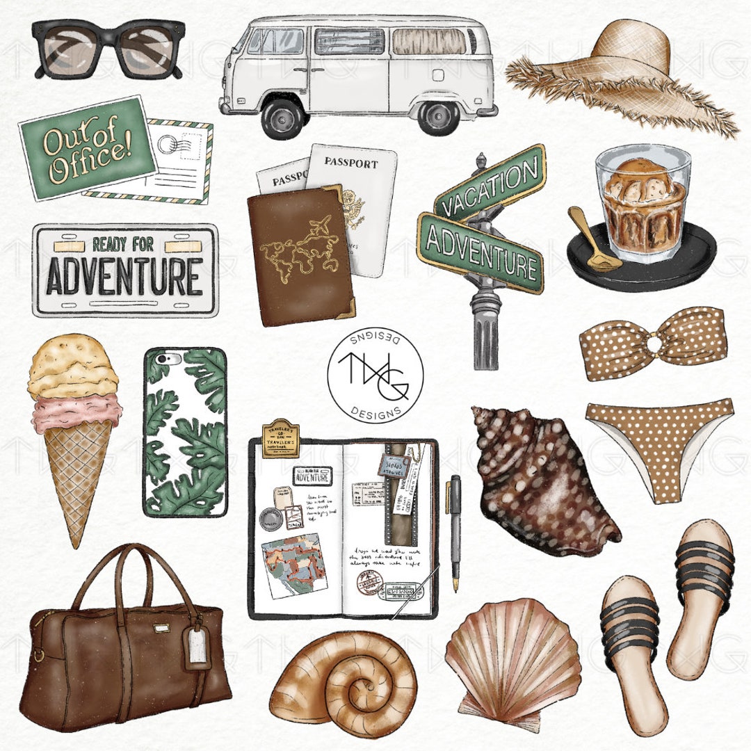Coastal Summer Clipart: Roadtrip Travel Planner Stickers (digital ...