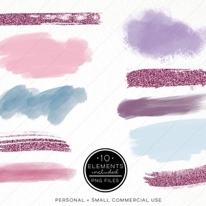 Watercolor Paint Stroke Clip Art / Clipart Pink Purple Blue Glitter Hi ...