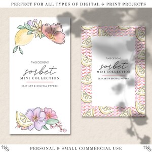 Flowers Lemons Clip Art & Digital Paper Collection Bundle Watercolor ...