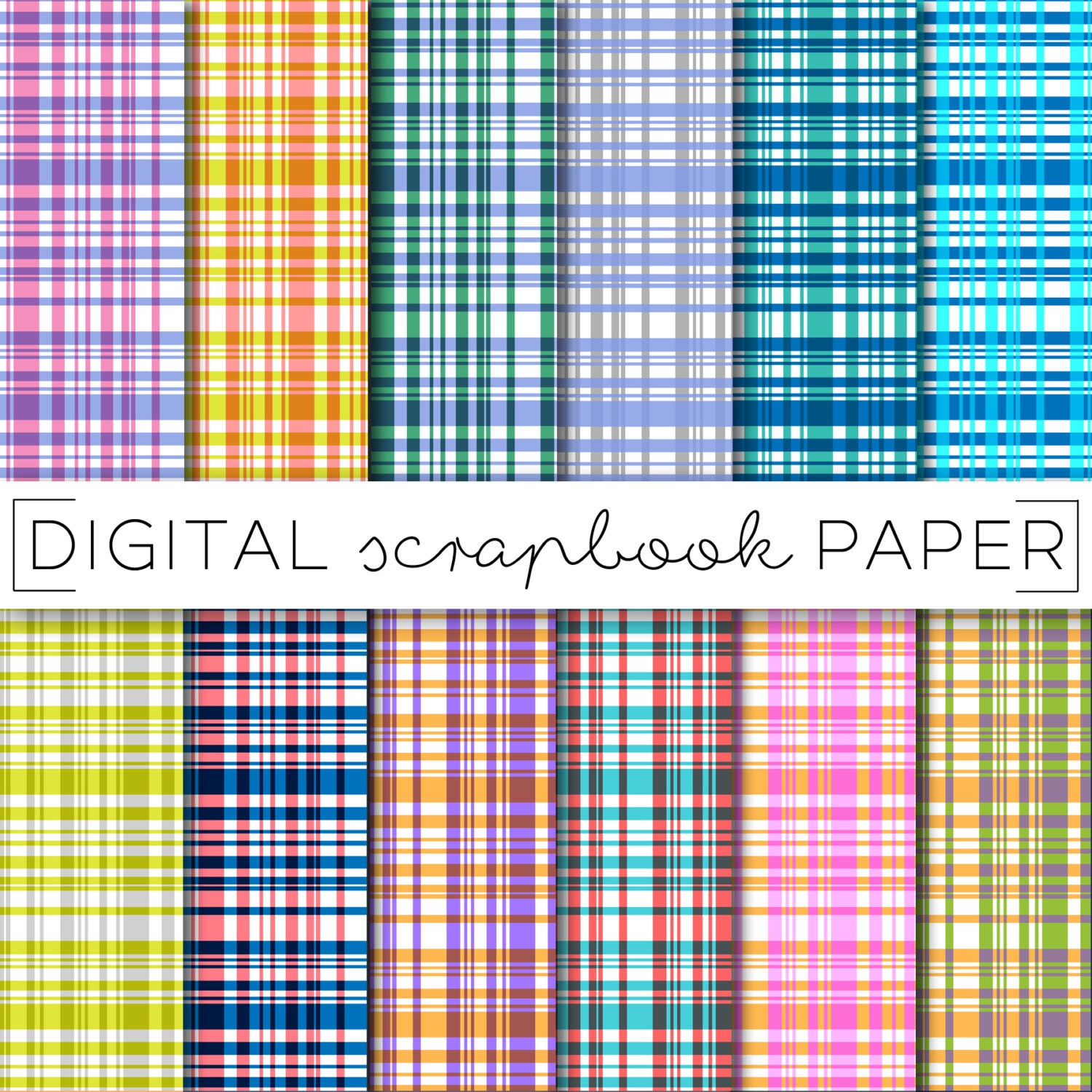 Plaid Digital Scrapbook Paper Pattern Stationary Bright Pink | Etsy