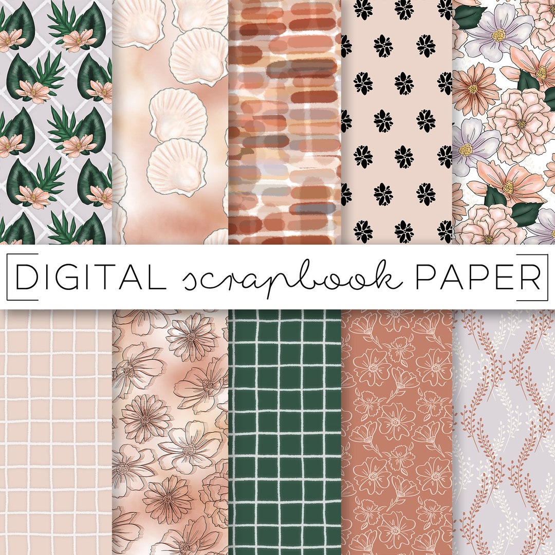 Neutral Rust Green Painterly Print Digital Scrapbook Paper Watercolor ...