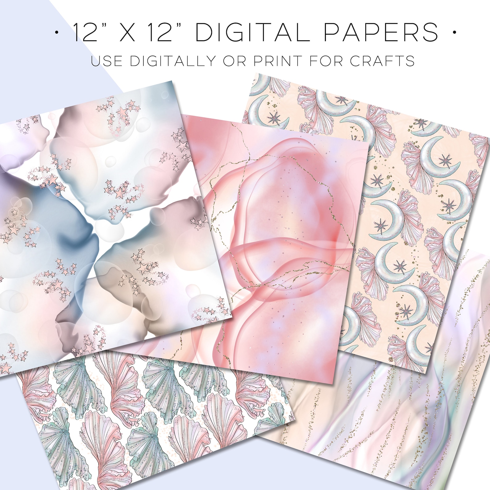 Blue Mint Pink Painterly Print Digital Scrapbook Paper | Etsy