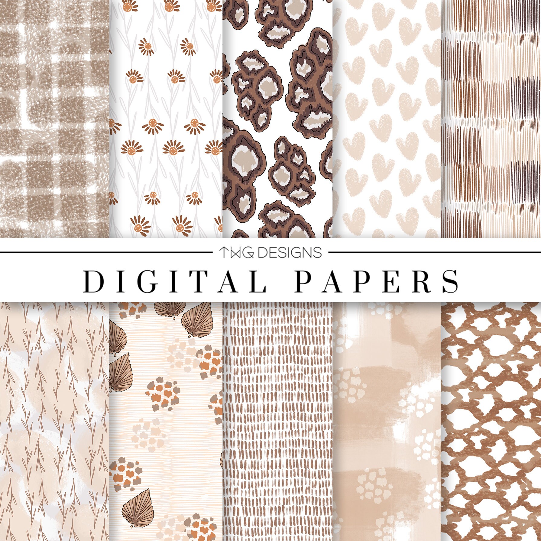 Neutral Beige Abstract Print Digital Scrapbook Paper Fall | Etsy