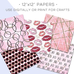 Red Pink Love Valentines Day Digital Scrapbook Paper Watercolor Gold ...