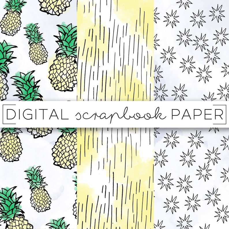 Pineapple Watercolor Digital Scrapbook Paper Printable Pattern - Etsy
