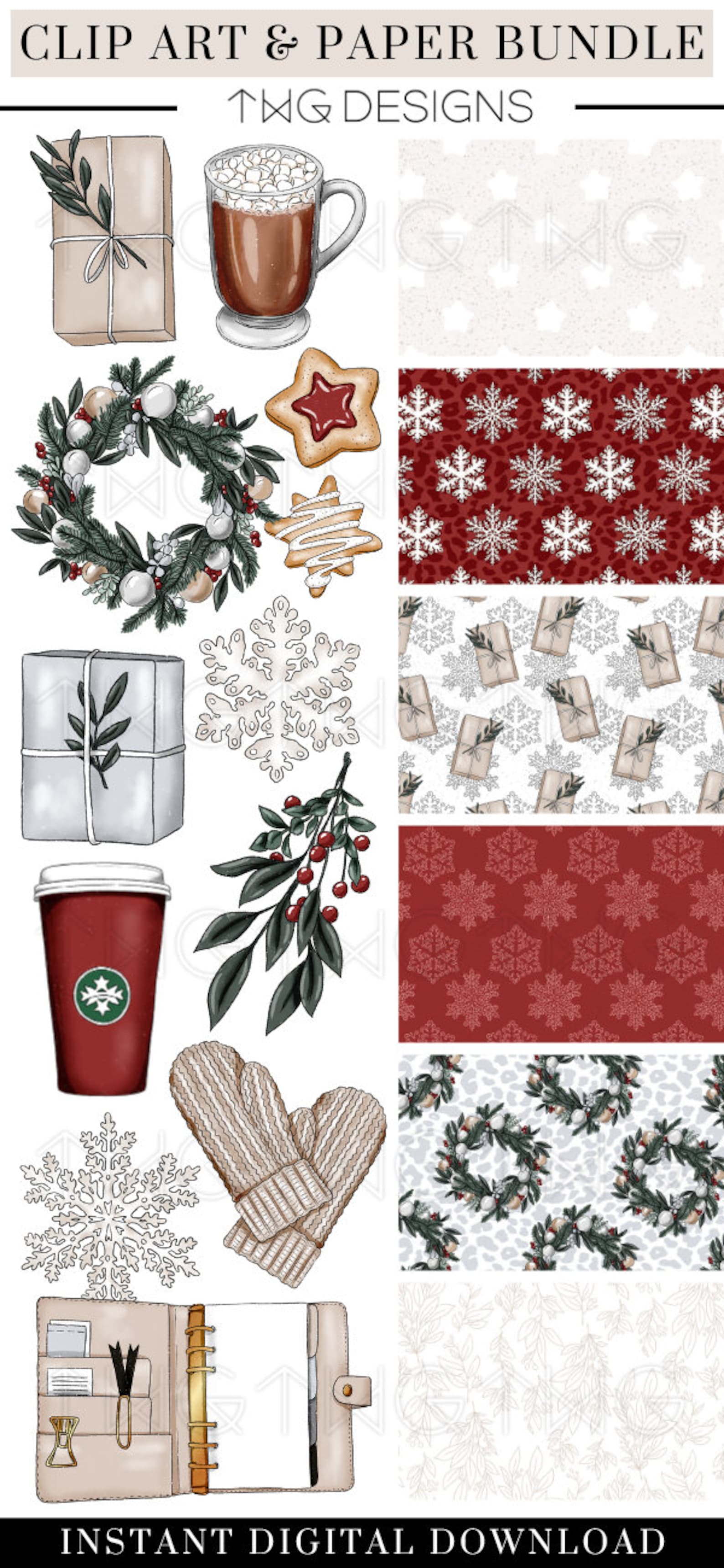Classic Holiday Christmas Clip Art & Digital Paper Collection - Etsy