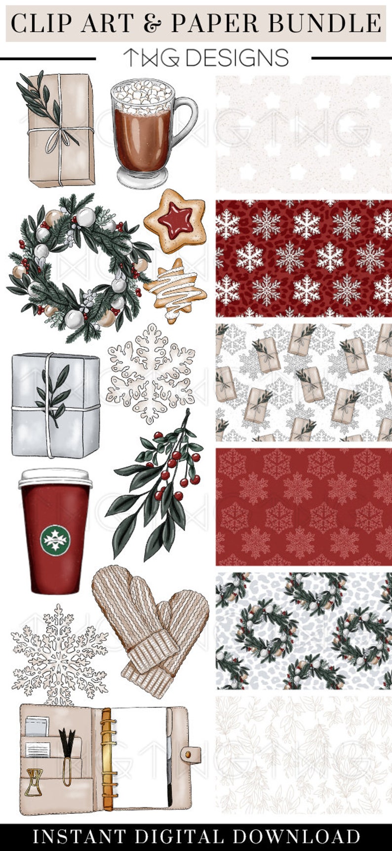 Classic Holiday Christmas Clip Art & Digital Paper Collection - Etsy