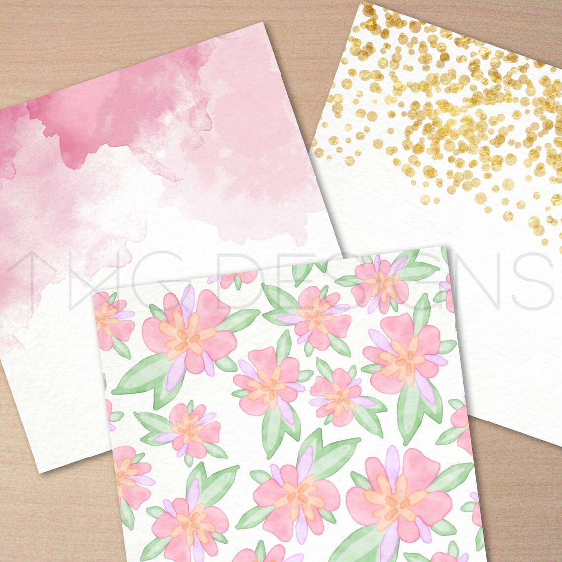Pink Gold Watercolor Digital Scrapbook Paper Pattern - Etsy