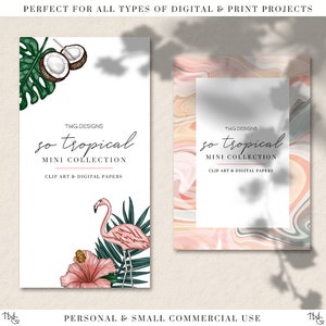 Tropical Clip Art & Digital Paper Collection Bundle Watercolor Foliage ...