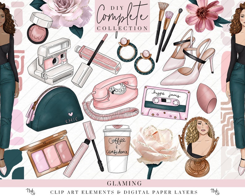 Makeup Glam Fashion Girl Clip Art Watercolor Clipart Girly | Etsy