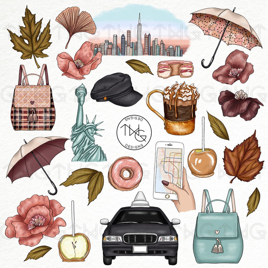 Fall Autumn NYC Style Fashion Girl Clip Art Watercolor Clipart Rain ...