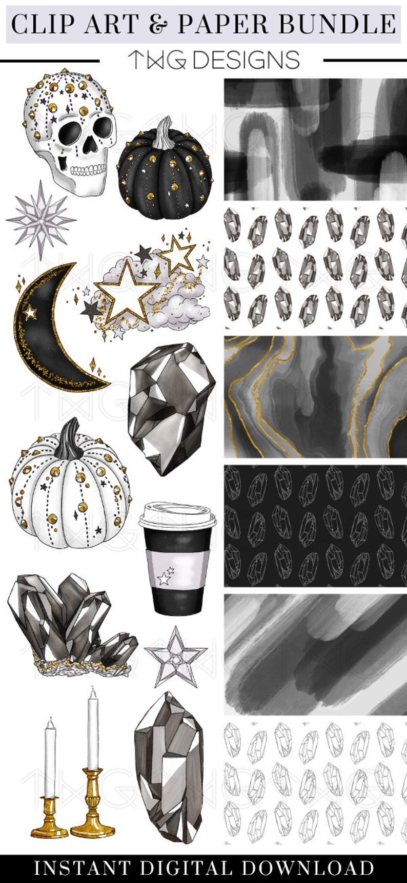 Halloween Clip Art & Digital Paper Collection Hand Drawn | Etsy