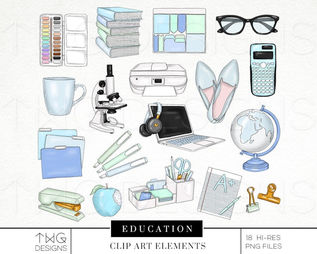 Teacher Clipart: Watercolor School & Education Graphics (digital ...