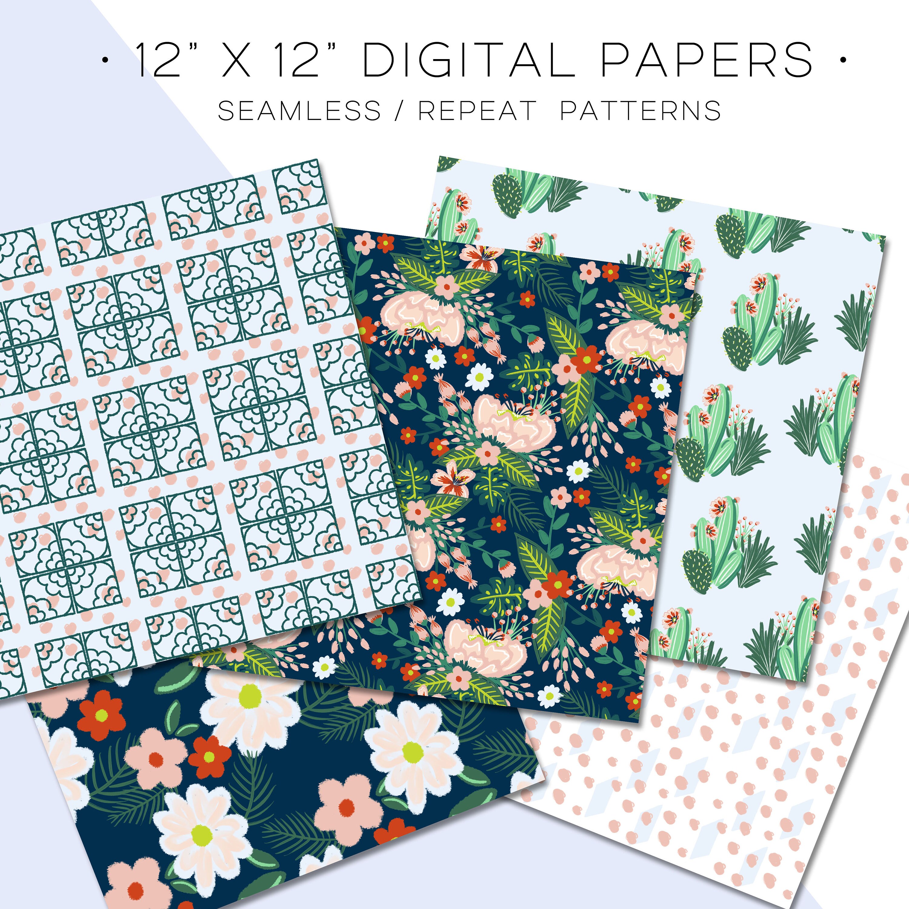 Floral Tile Abstract Seamless Patterns Digital Scrapbook Paper | Etsy