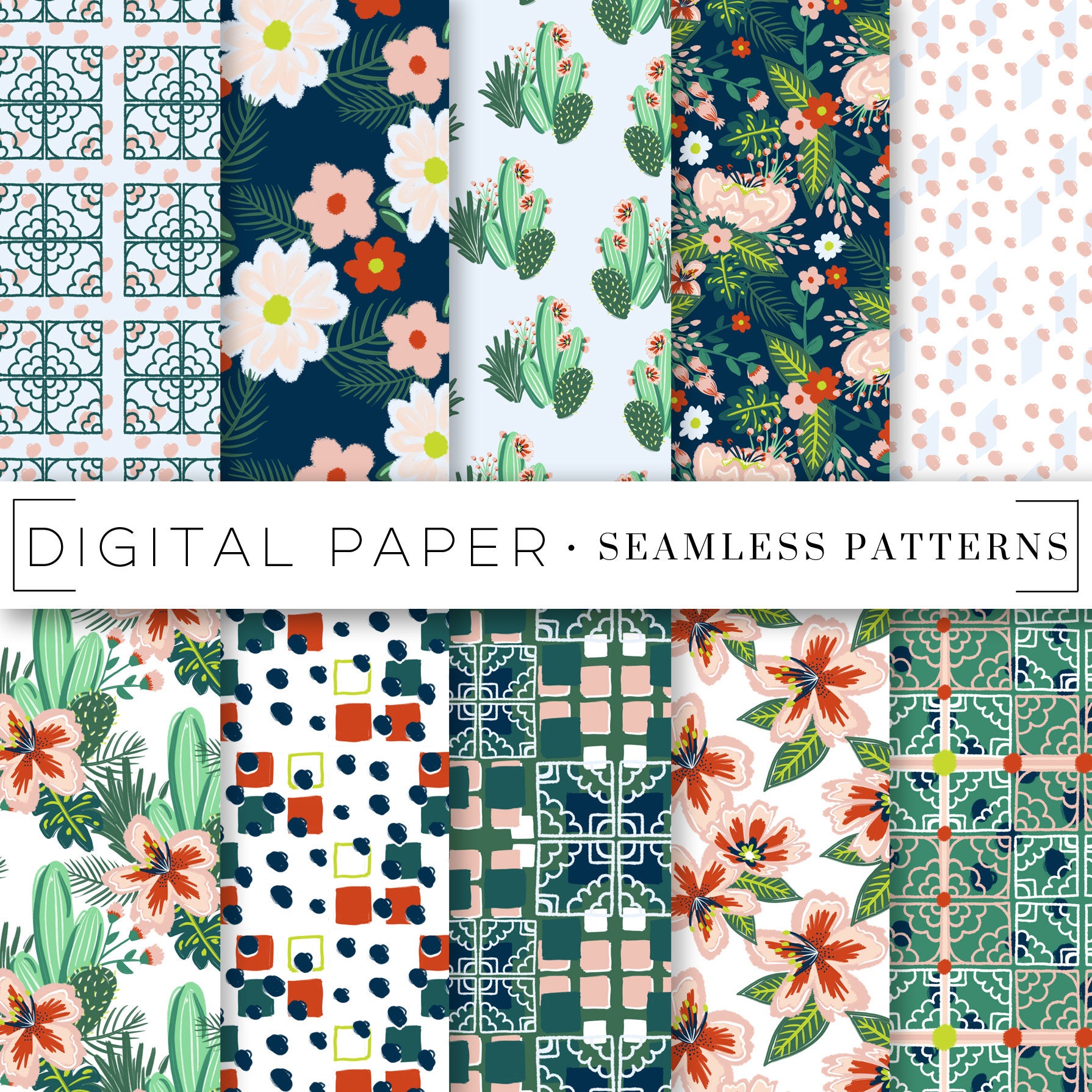 Floral Tile Abstract Seamless Patterns Digital Scrapbook Paper | Etsy