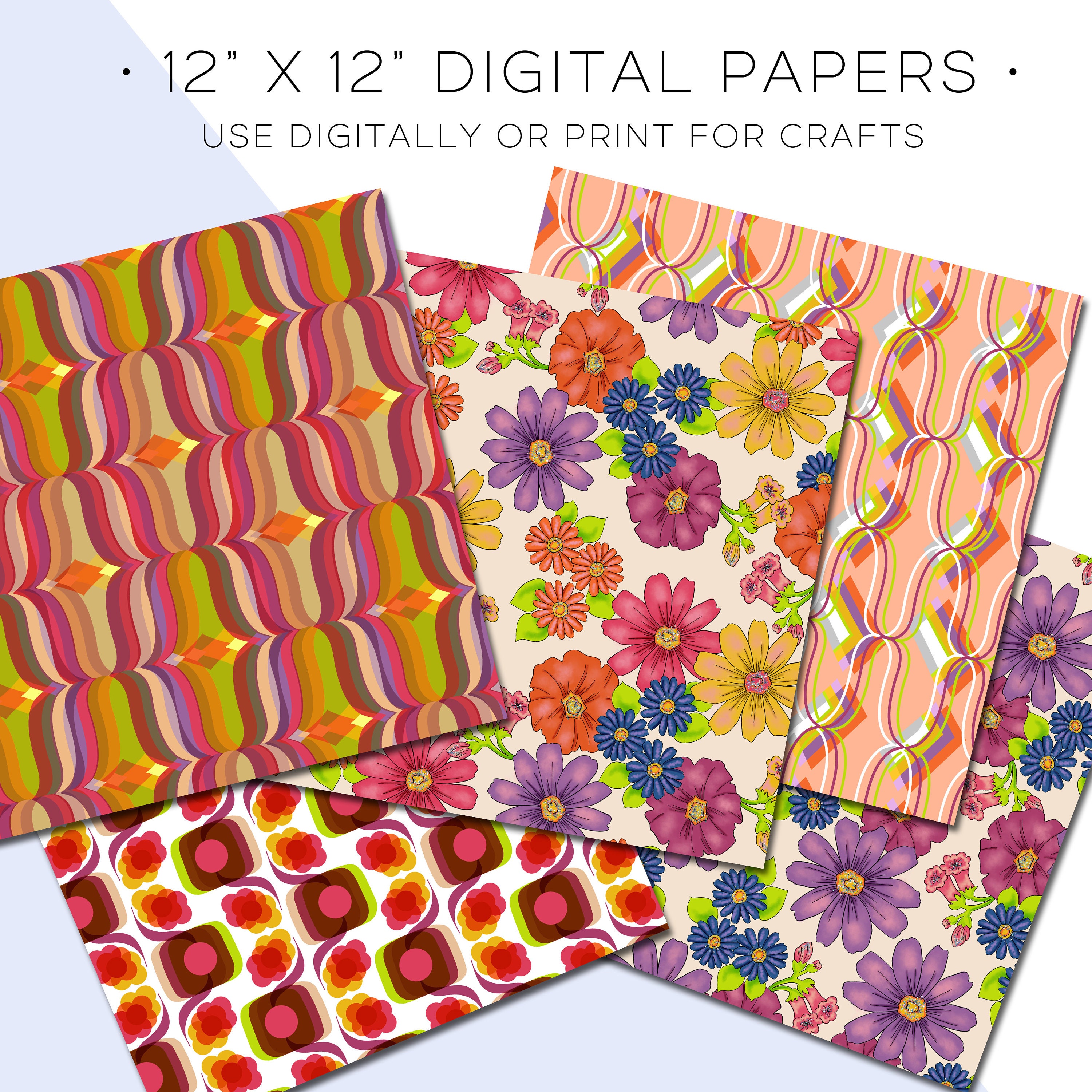 Retro Groovy 1970s Floral Print Pattern Digital Scrapbook | Etsy