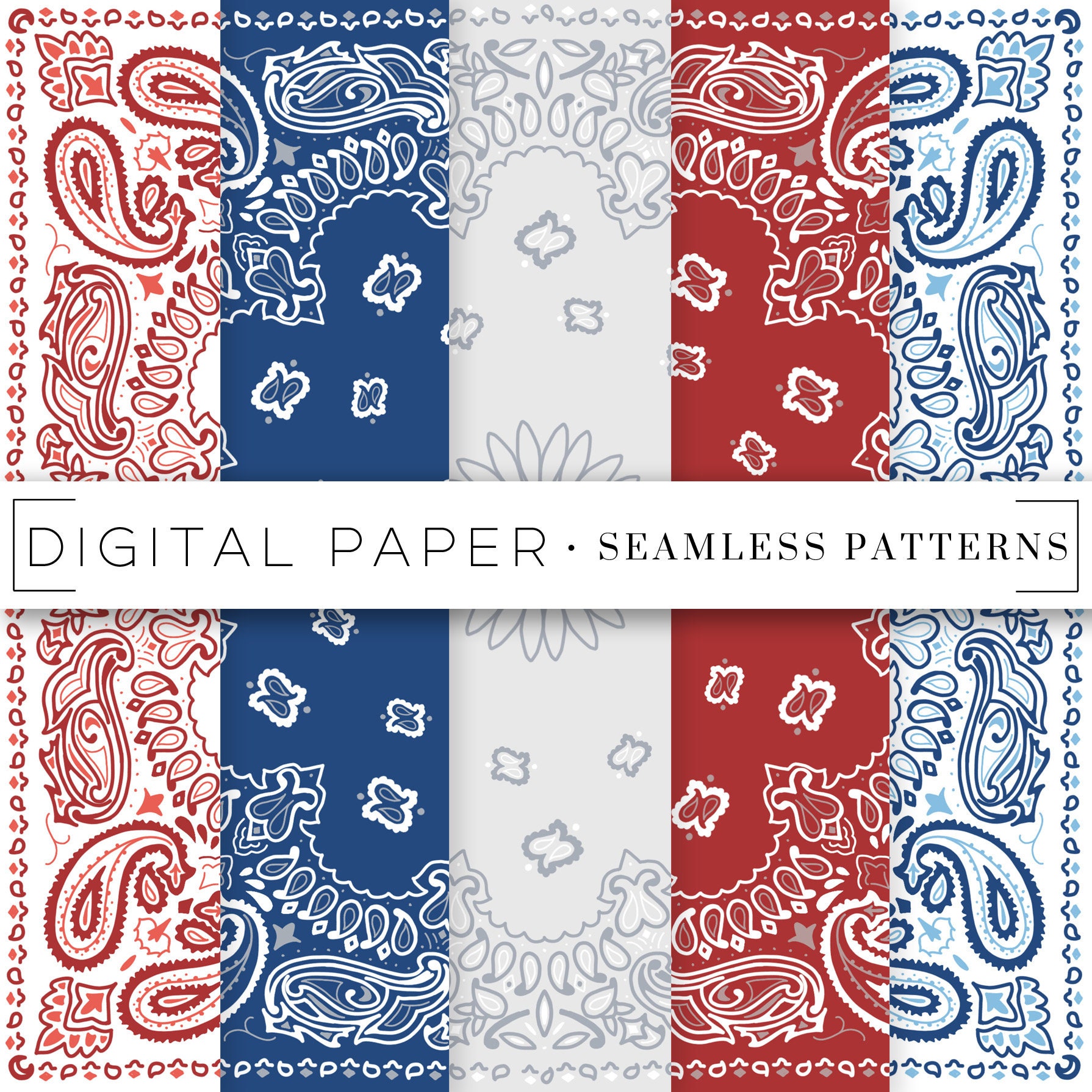 Bandana Print Seamless Patterns Digital Scrapbook Paper | Etsy