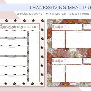 Thanksgiving Meal Prep Planner Printables Bundle Fall Autumn Recipe ...