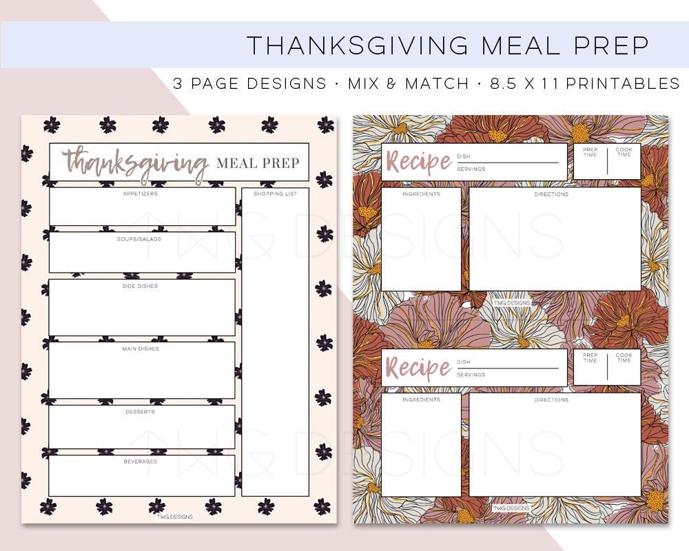 Thanksgiving Meal Prep Planner Printables Bundle Fall Autumn - Etsy