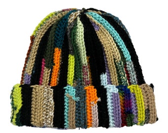 Scrap Yarn Beanie, Scrappy, Handmade, Hat, Patchwork, Multicolor, Yarn ...