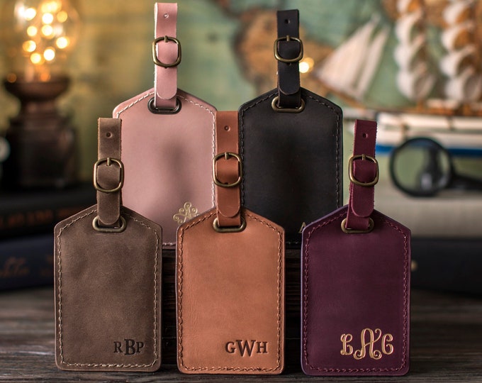 Monogrammed Luggage Tag Leather Luggage Tag Personalized | Etsy