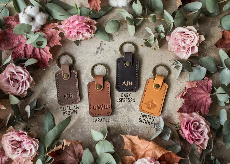 Personalized Leather Keychain Leather Initial Keychain - Etsy