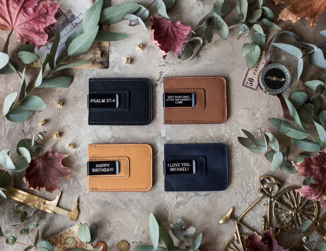 Personalized money clip customized leather wallet for men | Etsy