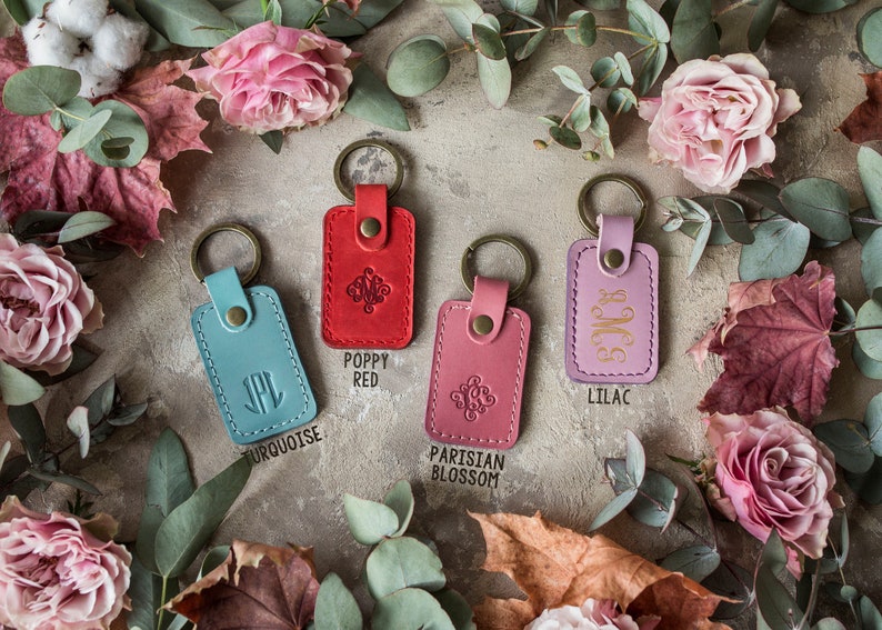 Personalized Leather Keychain Leather Initial Keychain - Etsy