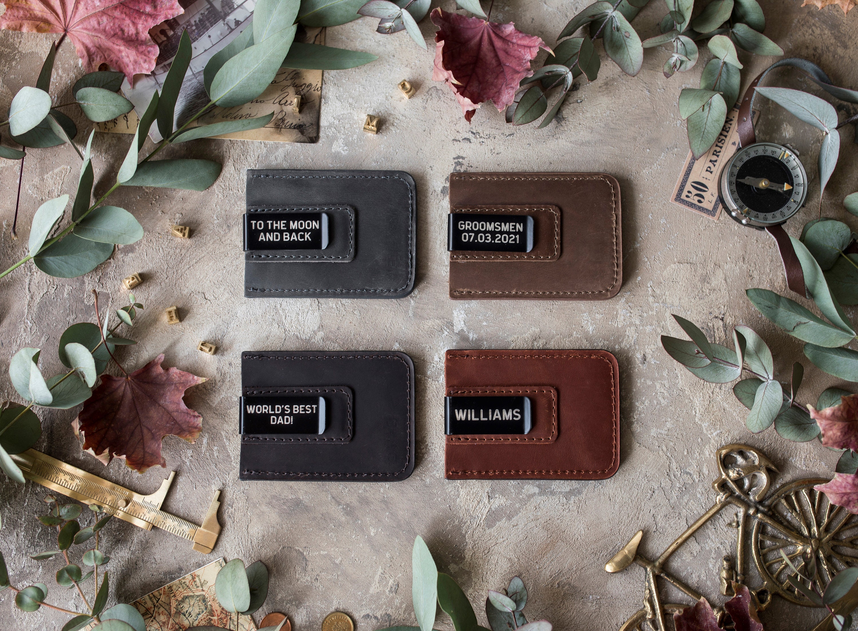 Personalized Money Clip Customized Leather Wallet for Men, Slim Leather ...