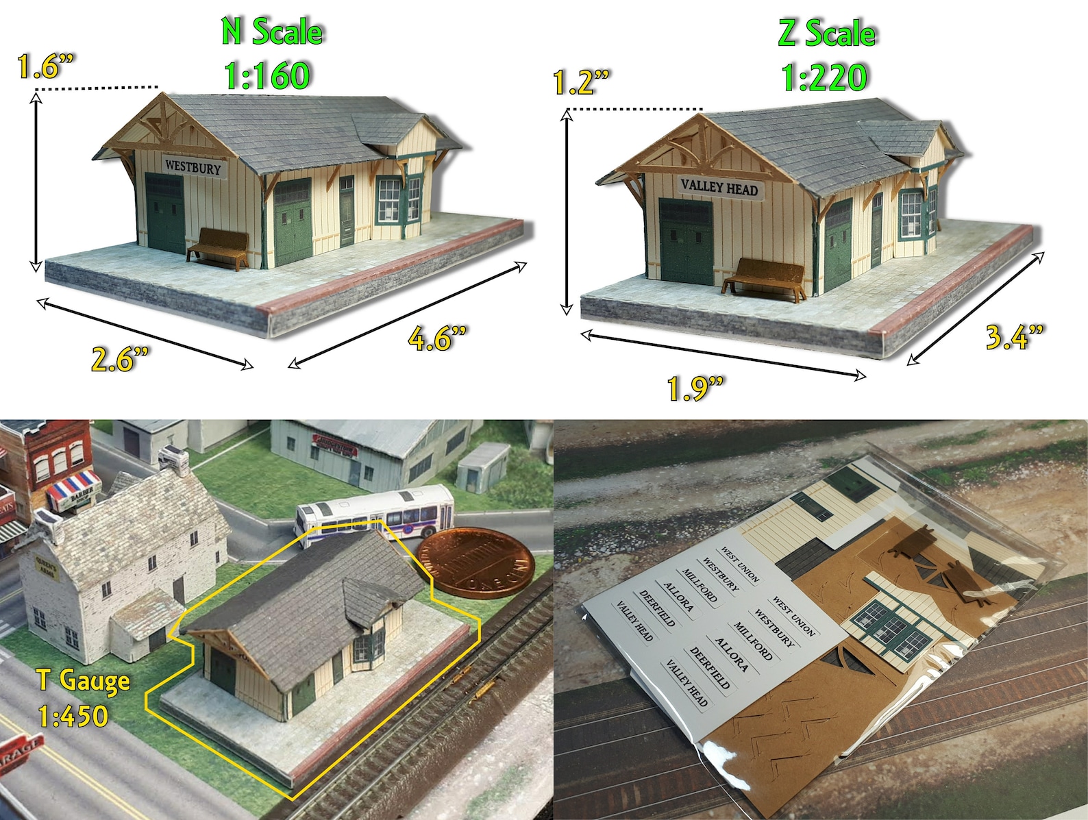 N Scale 1:160 or Z Scale 1/220 or T Gauge 1-450 Size Cardstock Pre-cut ...