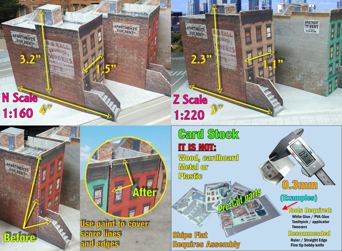 Paper Model Cardstock Row House Building Cardstock kits N or | Etsy