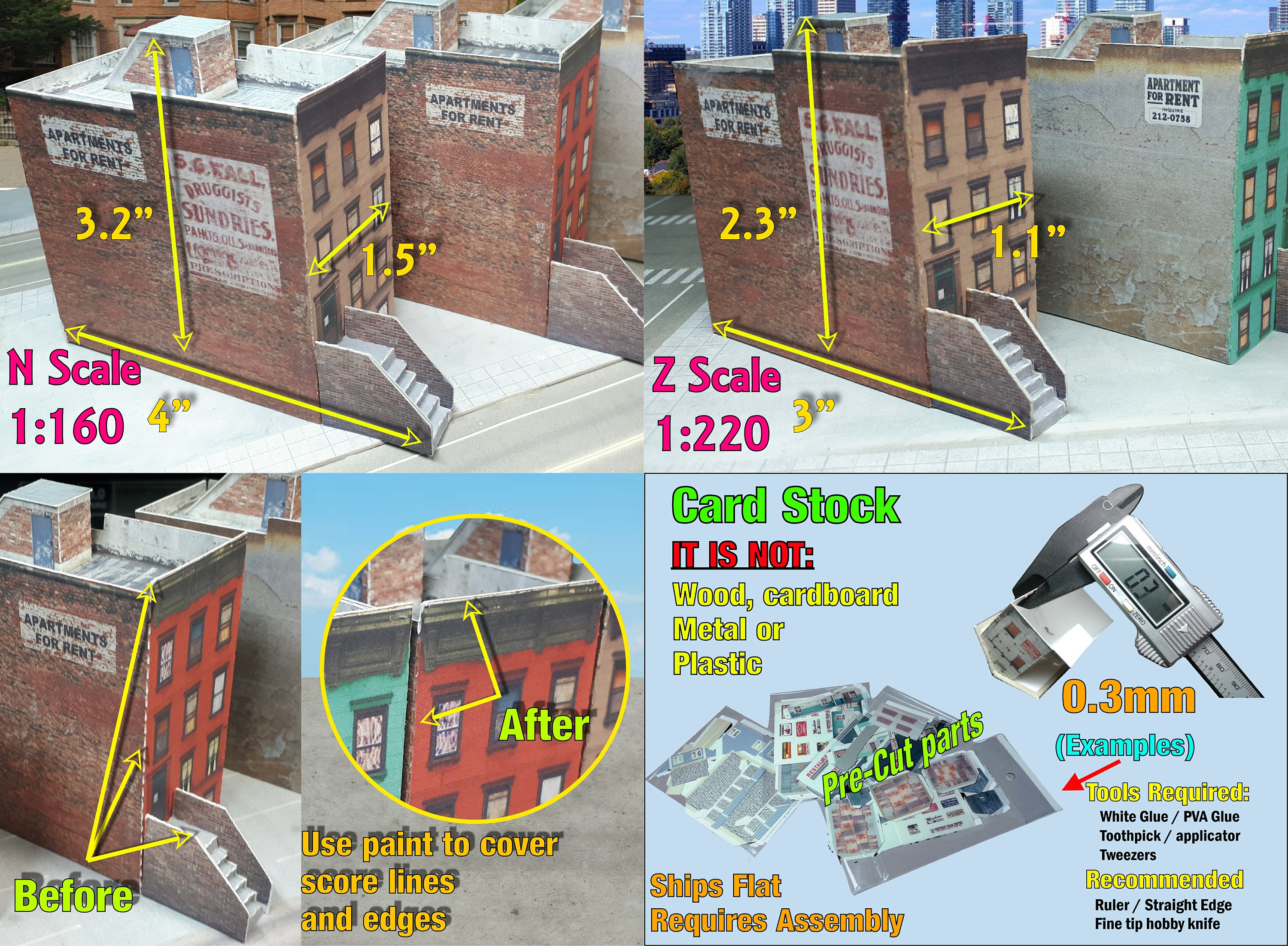 Paper Model Cardstock Row House Building Cardstock Kits - N or Z Scale ...