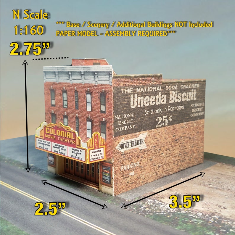 N Scale or Z Scale Model Train Building - Downtown Movie Theater - for ...