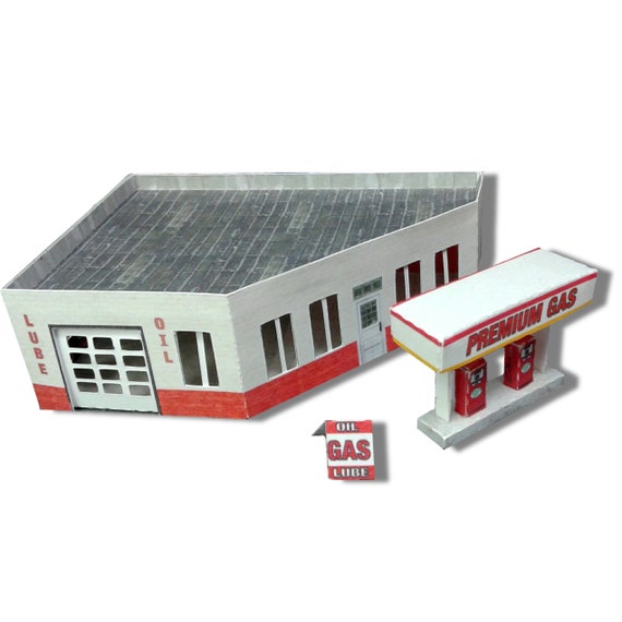 Paper Model Cardstock Pre Cut Model Kit Gas Station / Garage | Etsy Canada
