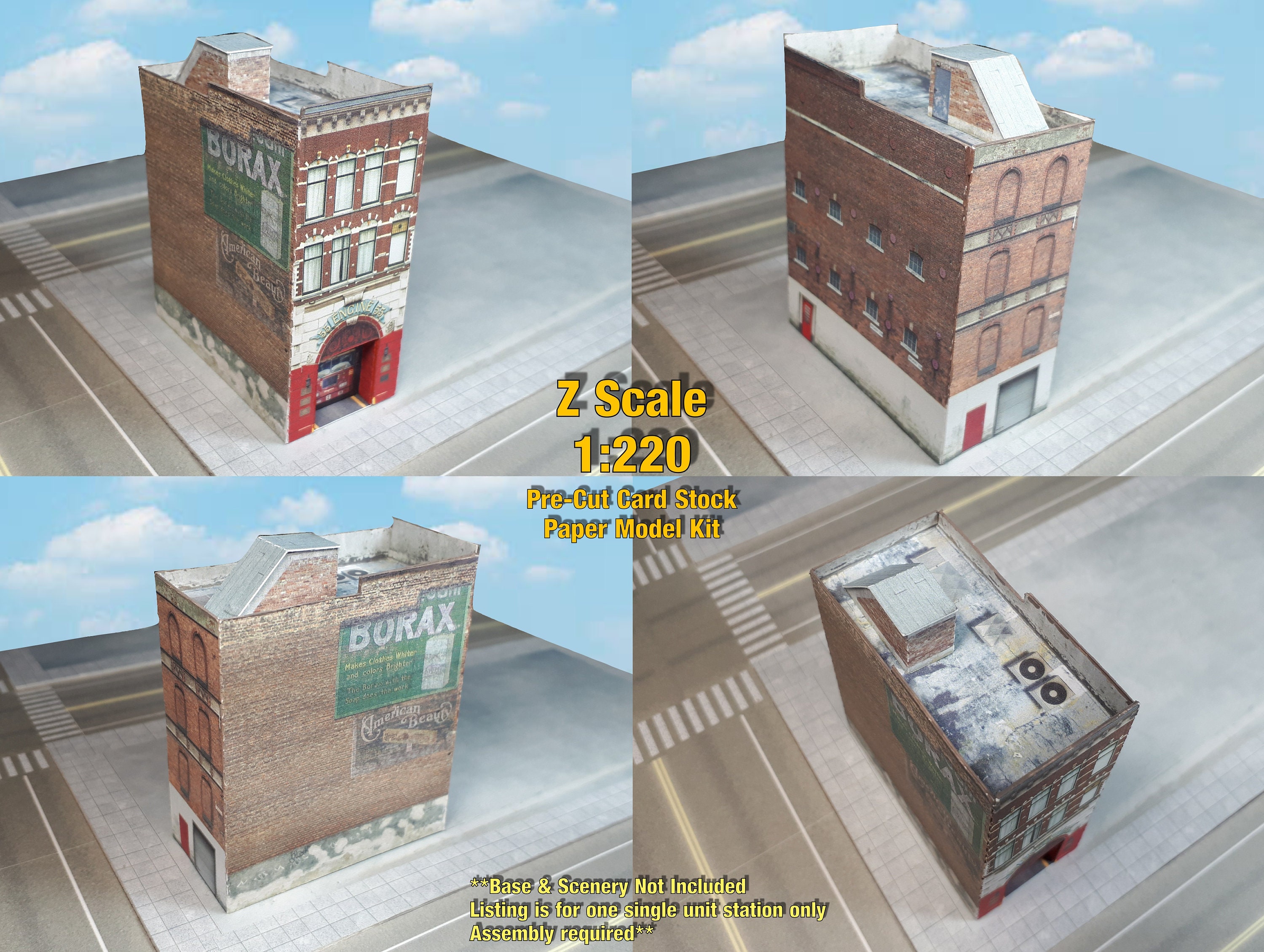 Paper Model Card Stock Building Fire Station "engine 55" Pre-cut Card ...