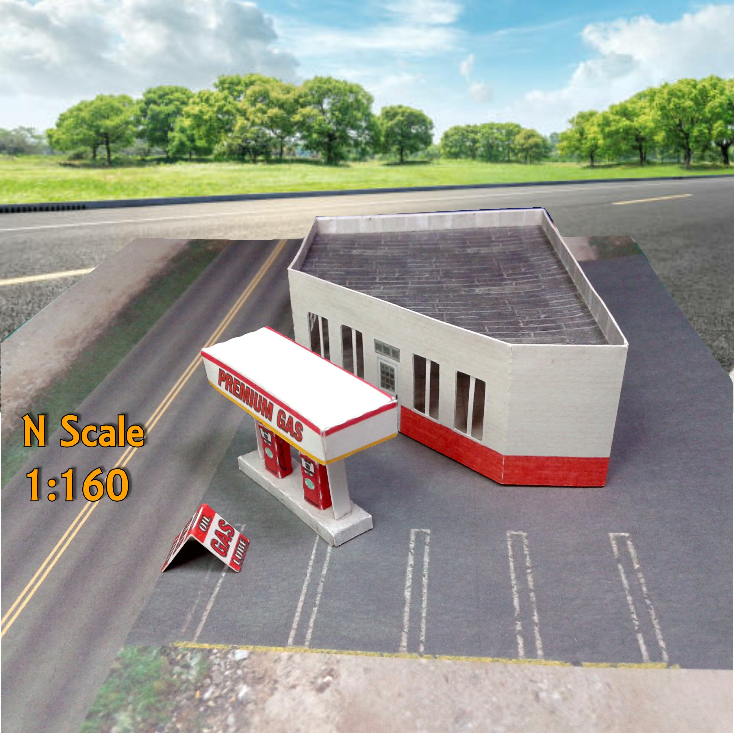 Paper Model Cardstock Pre Cut Model Kit - Gas Station / Garage N Scale ...