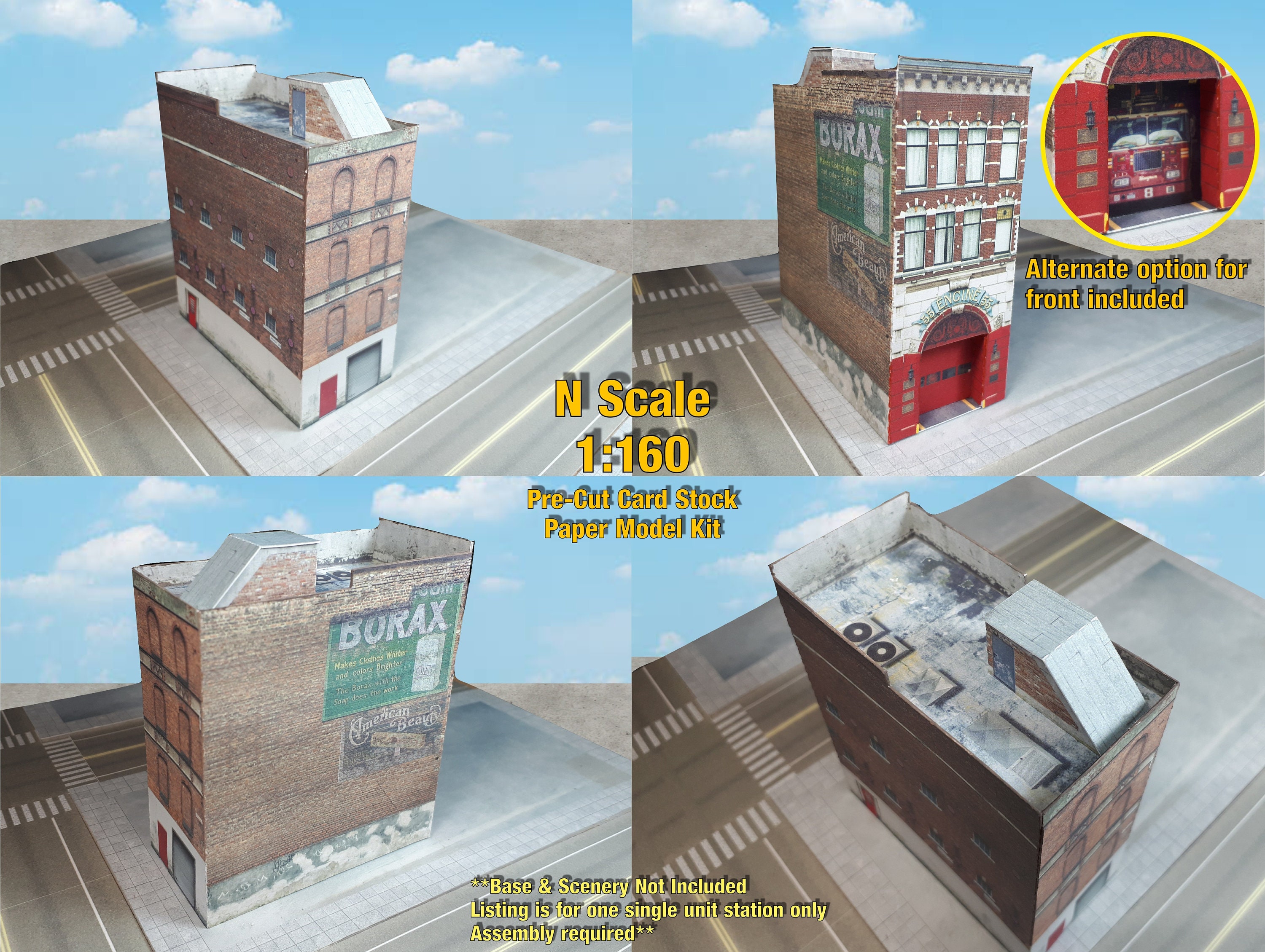 Paper Model Card Stock Building Fire Station "engine 55" Pre-cut Card ...