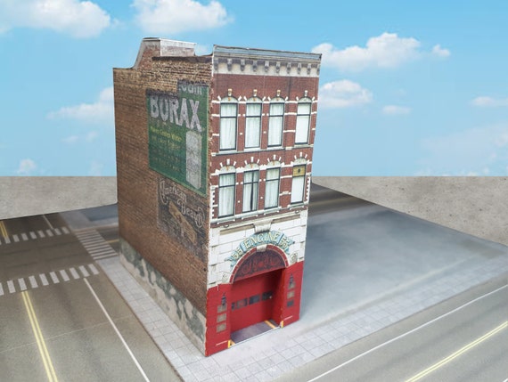 Paper Model Card Stock Building Fire Station engine | Etsy Canada