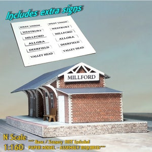 Cardstock Building Kit N Scale or Z Scale or T Gauge Train Station for ...