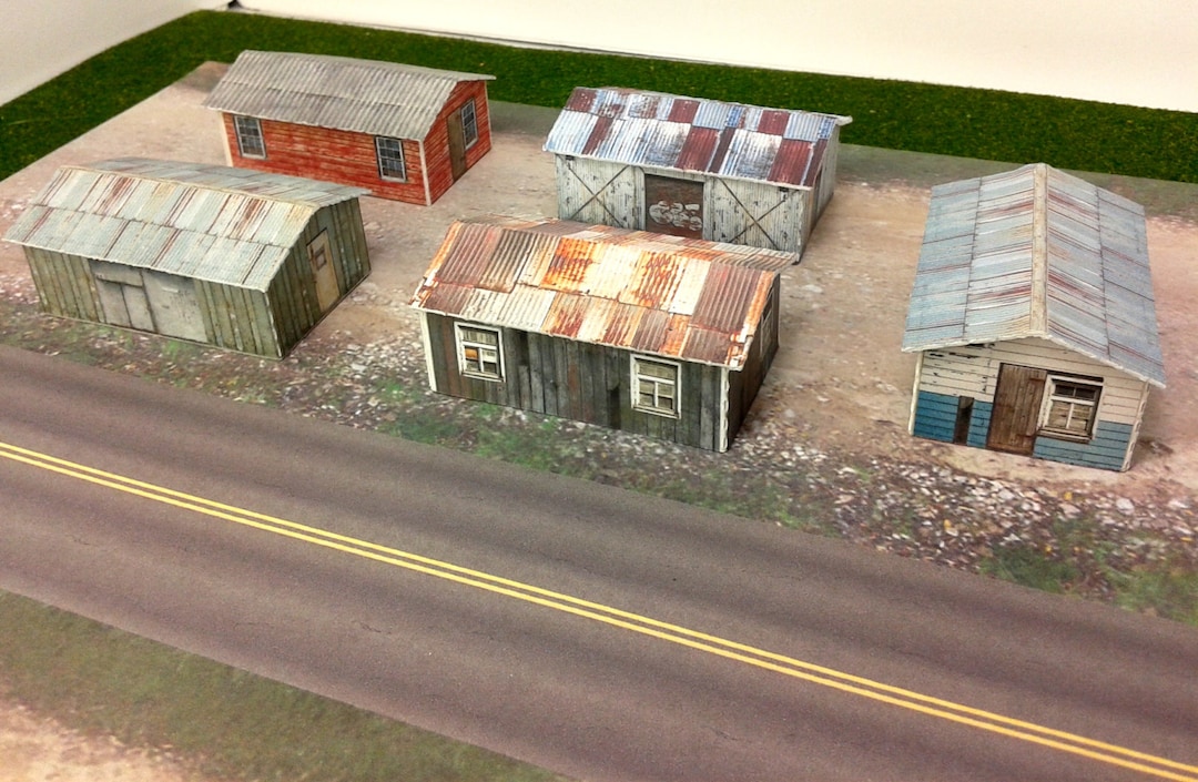 Paper Model Weathered Sheds Cardstock Kits N Scale 1/160 or Z Scale 1/ ...