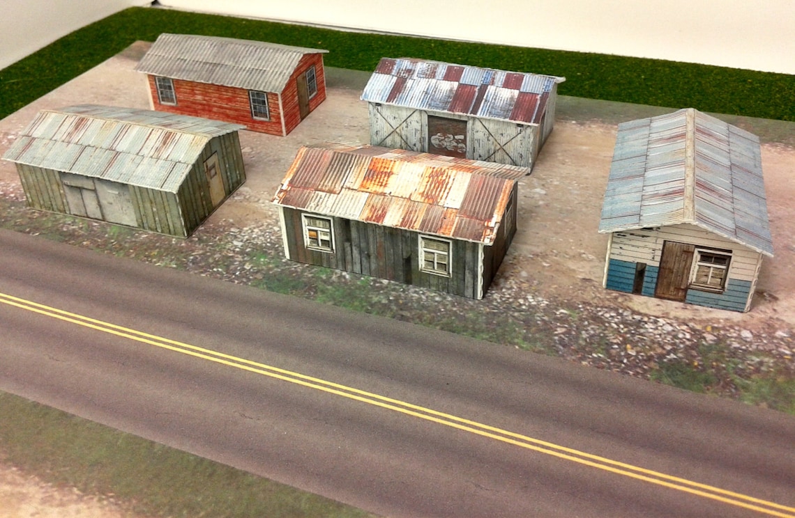 Paper Model Weathered Sheds Cardstock Kits N Scale 1/160 or Z Scale 1/ ...
