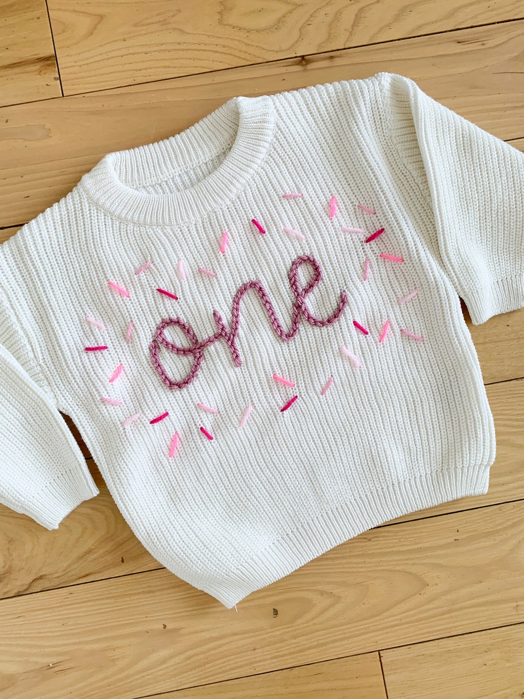 Hand Embroidered One Sweater First Birthday Sweater Hand Embroidered ...